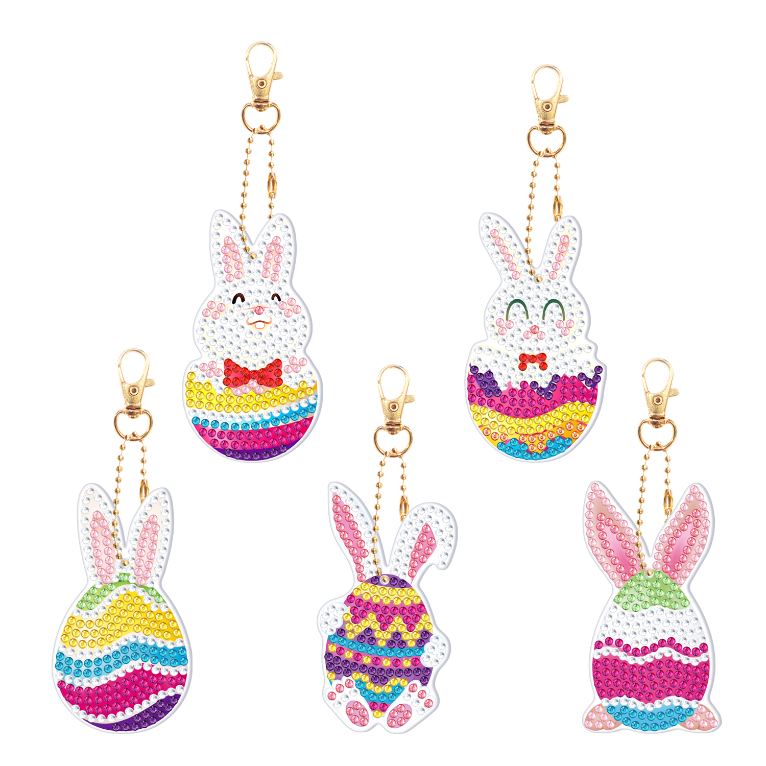 5pc Easter Bunny Single Sided Key Chains, Fan Pulls, Purse Charm, Gift ...