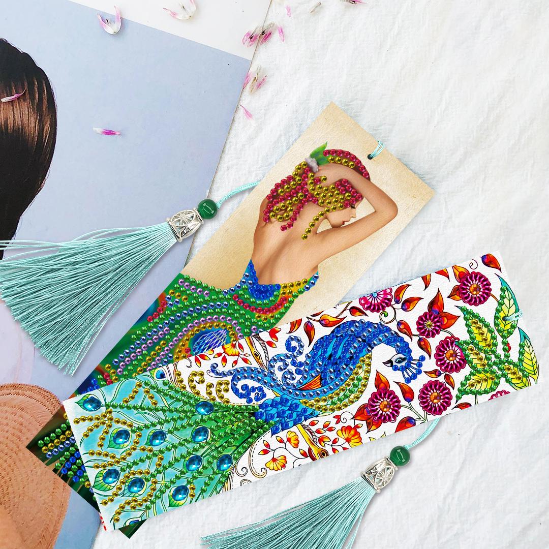 Beautiful Woman and Peacock Bookmark