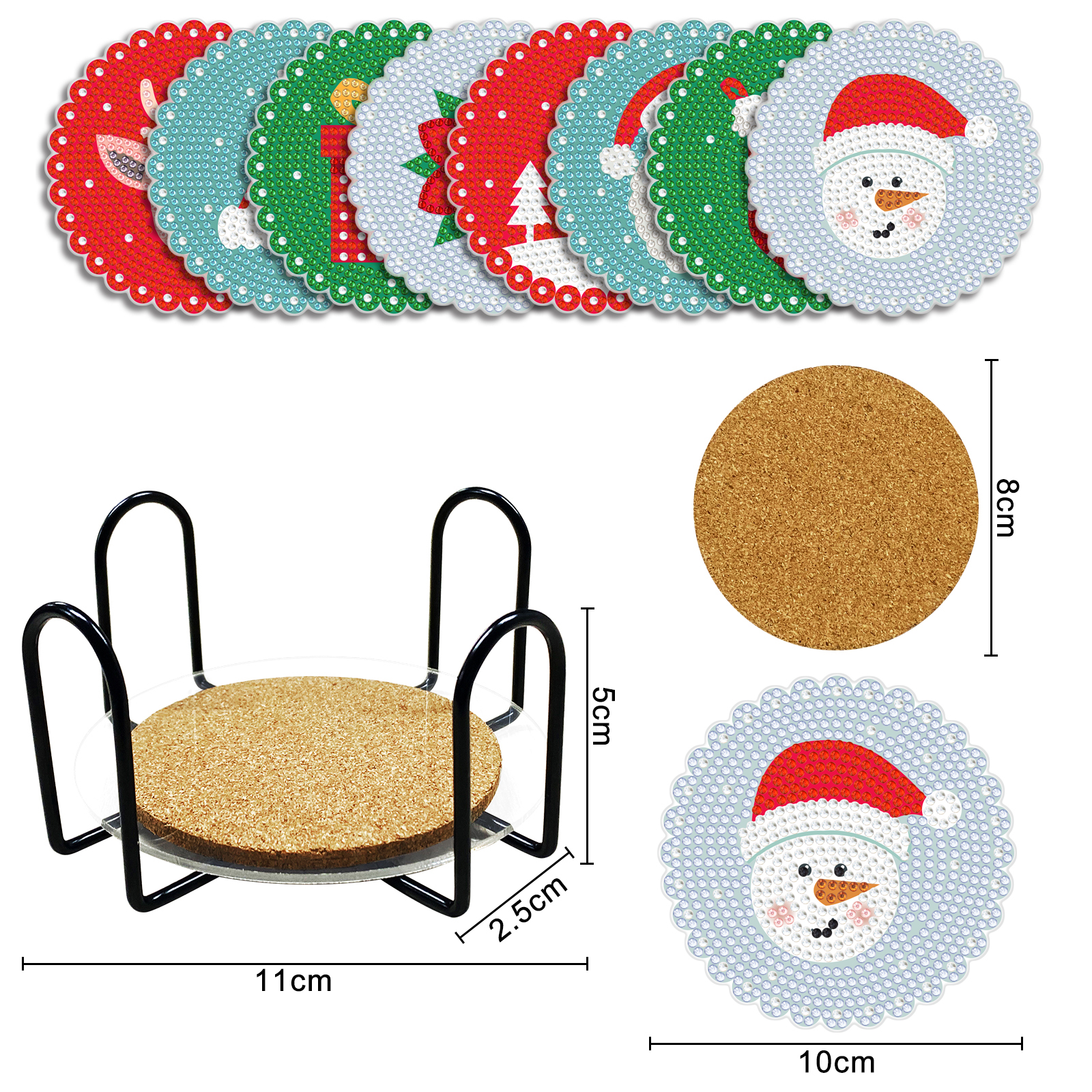 Christmas Coasters (set A) Set of 8 with Holder