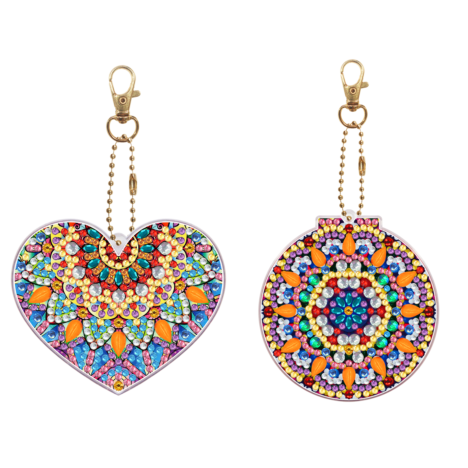Puzzle Game Blue/Green/Orange Mandala & Heart Keychain - Set includes 2pcs