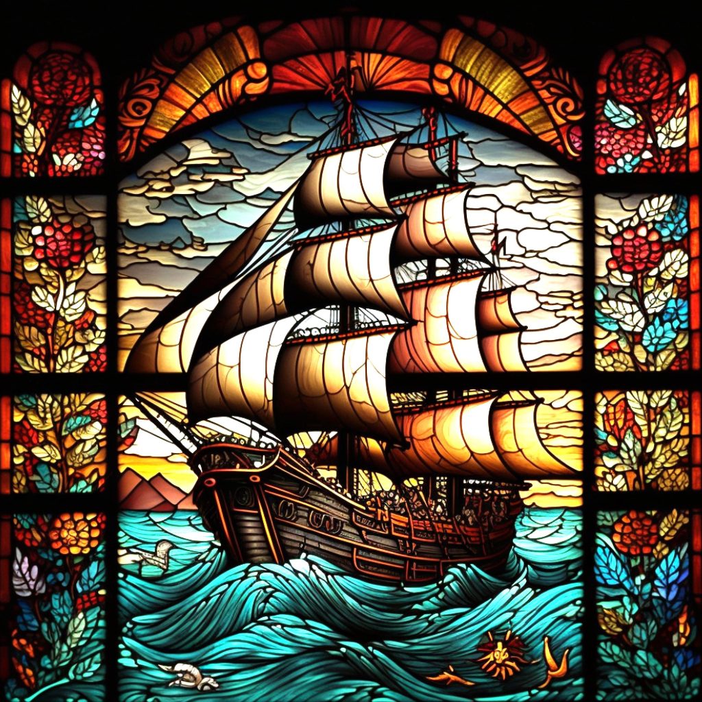 Stained Glass Pirate Ship by ImagePNG 50*50cm (approx 20 in)